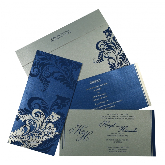 DARK BLUE SHIMMERY FLORAL THEMED - SCREEN PRINTED WEDDING CARD : D ...