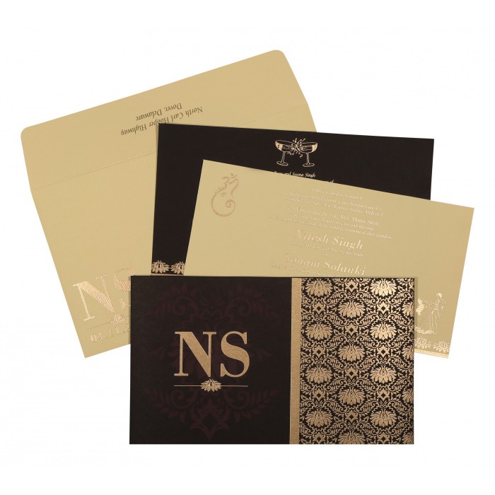 DARK GREY MATTE DAMASK THEMED - SCREEN PRINTED WEDDING INVITATION : D ...