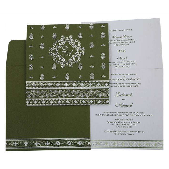 GREEN MATTE SCREEN PRINTED WEDDING INVITATION : W-808A - 123WeddingCards