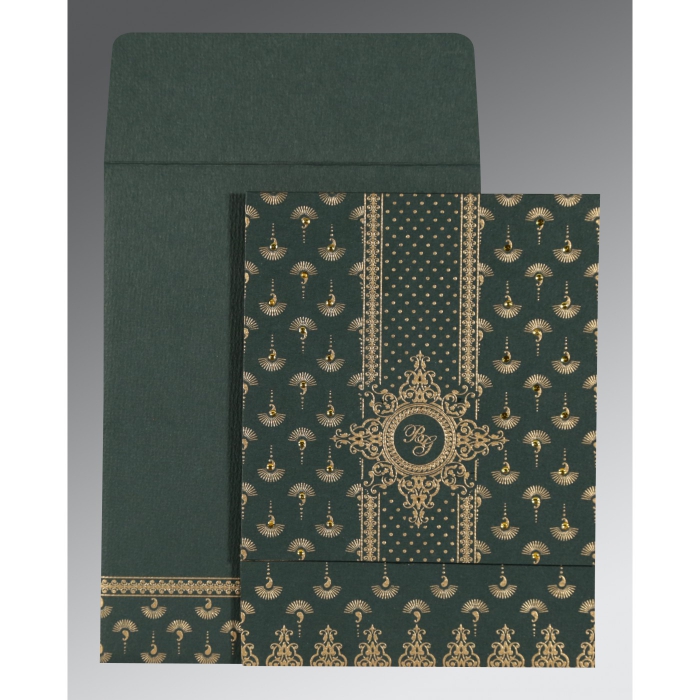 DARK GREEN MATTE SCREEN PRINTED WEDDING INVITATION : IN-8247N ...