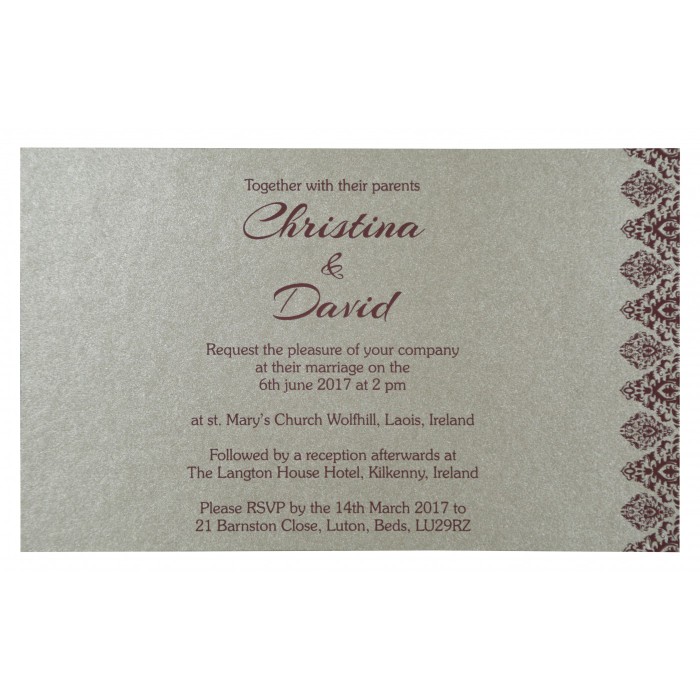 DESATURATED PINK SHIMMERY DAMASK THEMED - LASER CUT WEDDING CARD : W ...