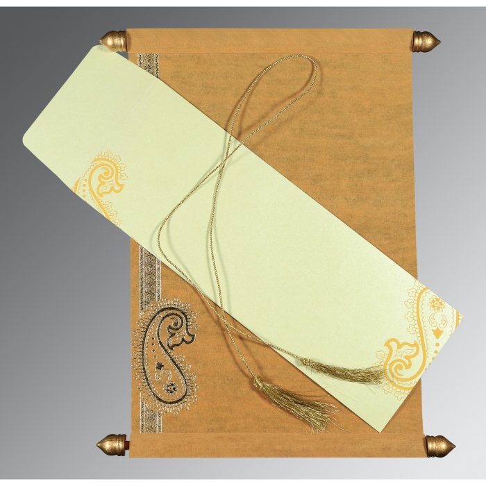 YELLOW WOOLY FOIL STAMPED WEDDING CARD : SC-5015M - 123WeddingCards